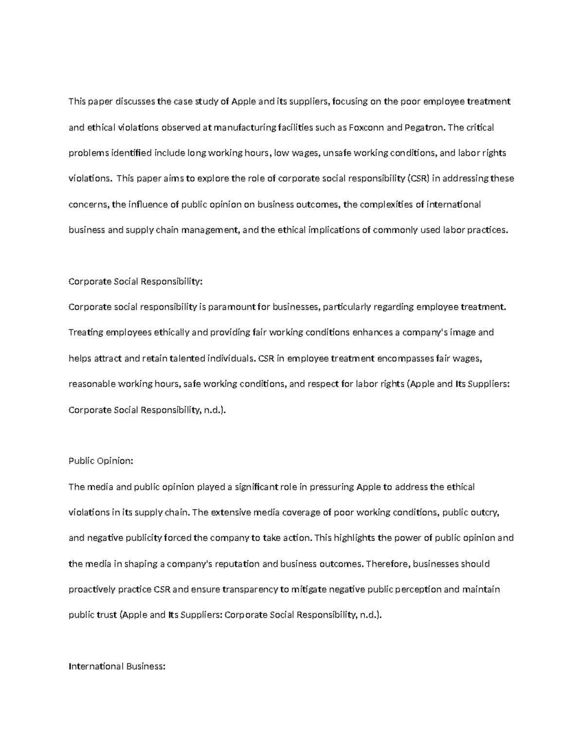 Global Paper about Apple and its suppliers - This paper discusses the ...