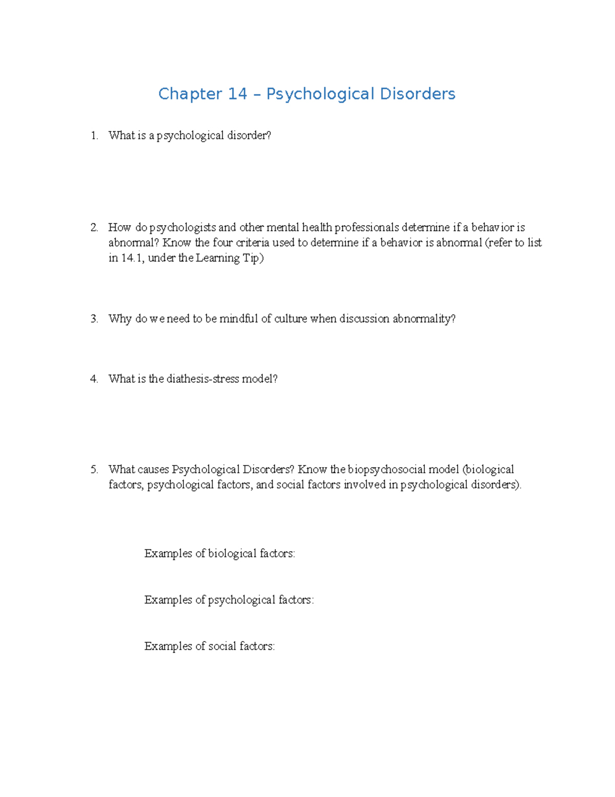Guiding Question - Psychological Disorders - Chapter 14 – Psychological ...