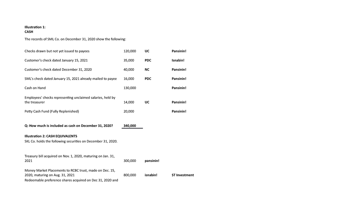 PAS 7 Illutrations - Courseworks - Illustration 1: CASH The records of ...