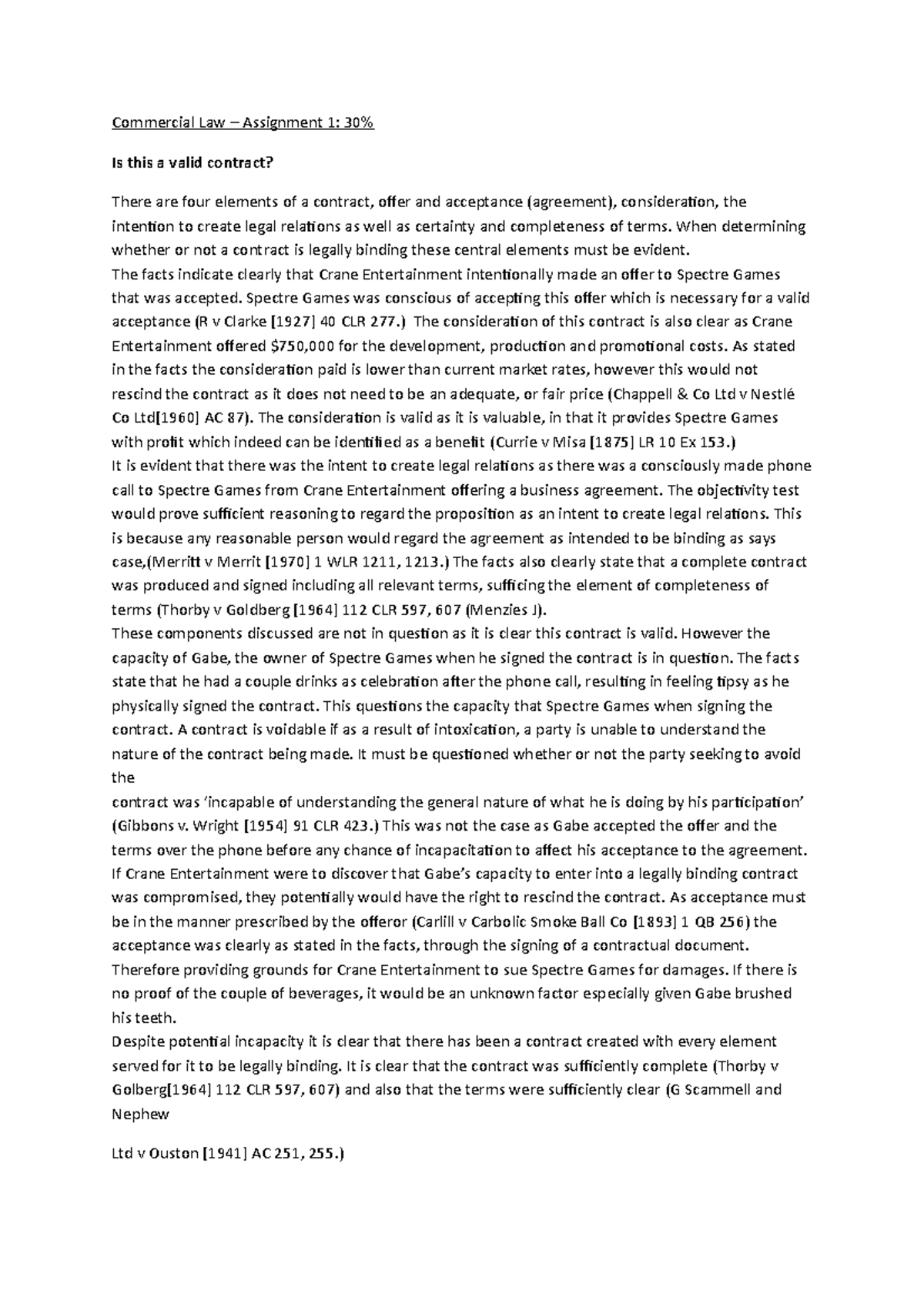 Commlaw sample assignment Assignment 1 - Commercial Law – Assignment 1: ...