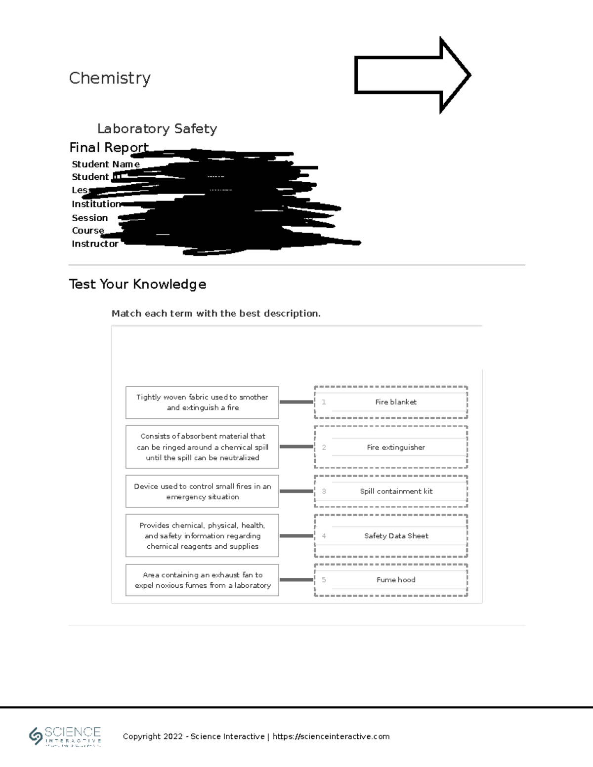 Chemistry Laboratory Safety 244636 - Student Name Jamya Smith Student ...