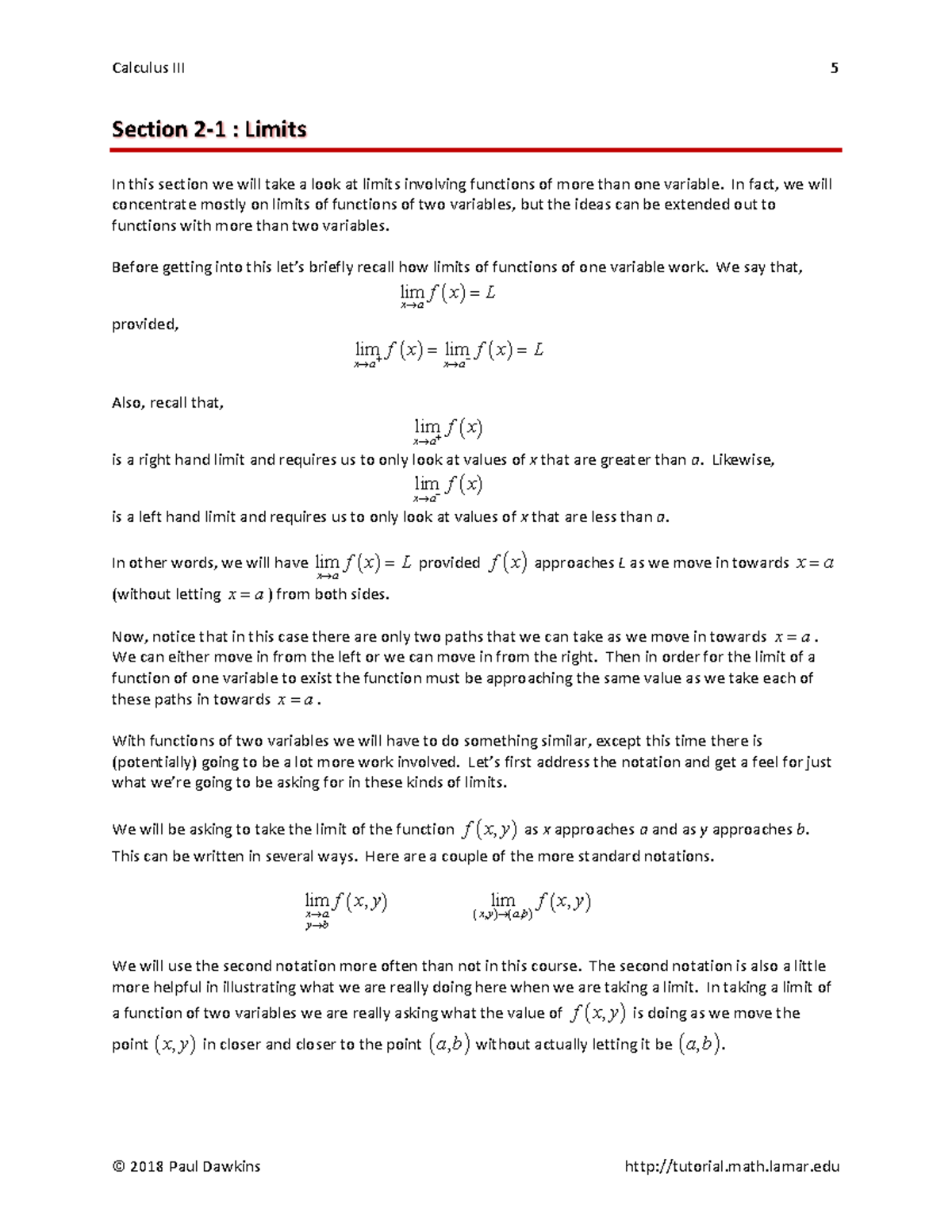 Calculus for statistics iii 11 - Calculus III 5 Section 2-1 : Limits In ...