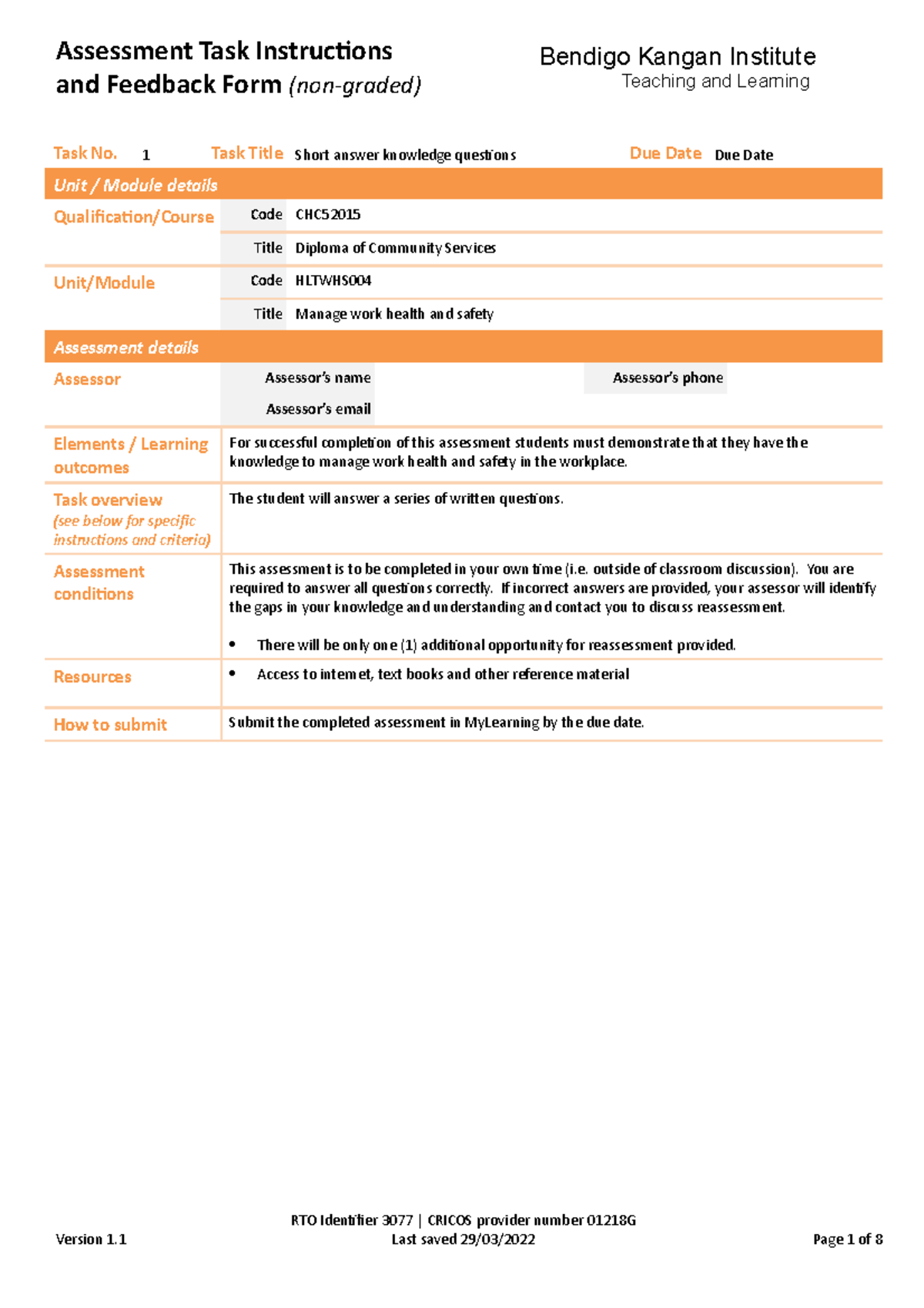 Short answer knowledge questions WHS - Andrew Trantor - and Feedback ...