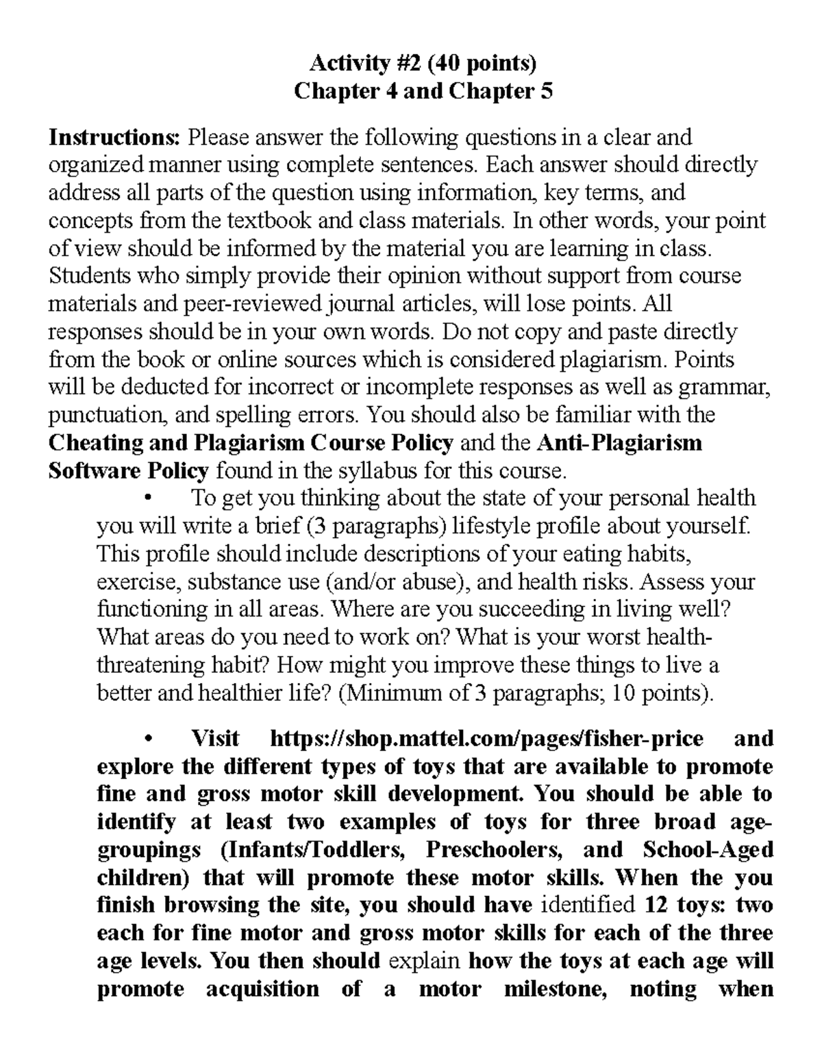 Activity 2 edited - Activity #2 (40 points) Chapter 4 and Chapter 5 ...