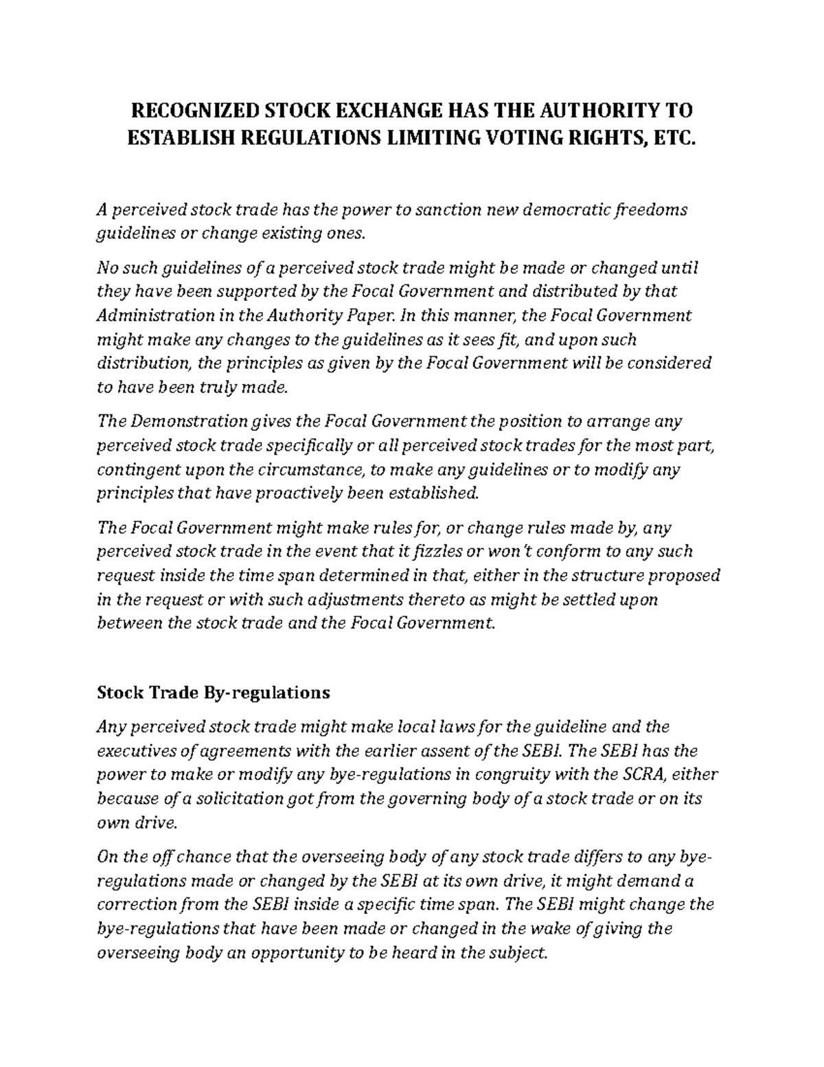 Recognized Stock Exchange HAS THE Authority TO Establish Regulations ...