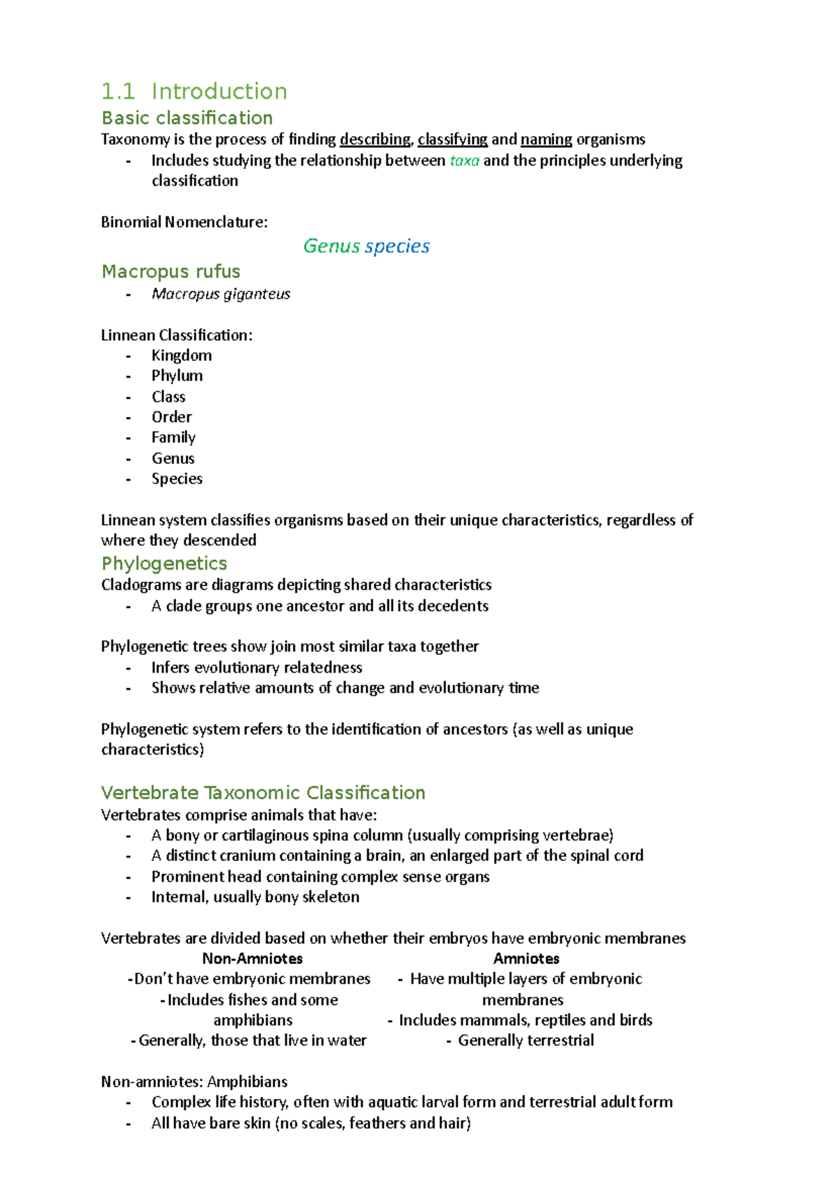 BIOL2032 - All notes - 1 Introduction Basic classification Taxonomy is ...