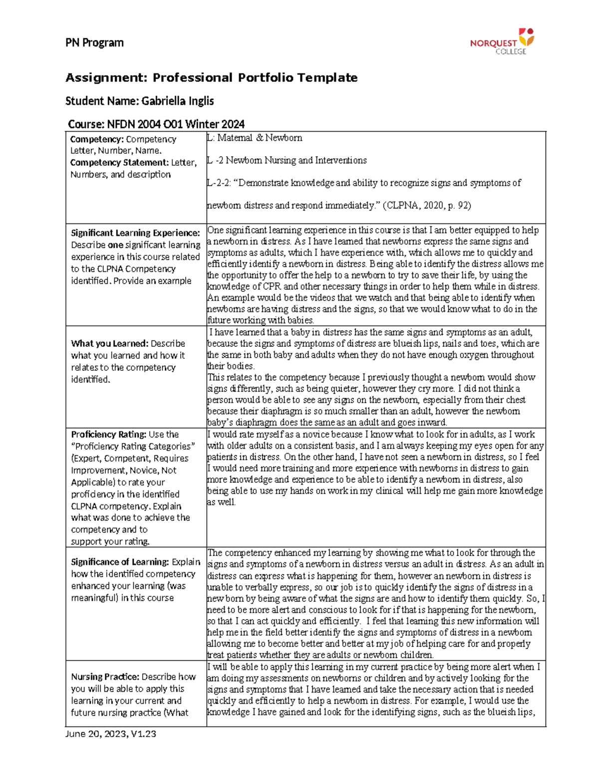 Professional Portfolio NFDN 2004 Gabriella Inglis - PN Program ...