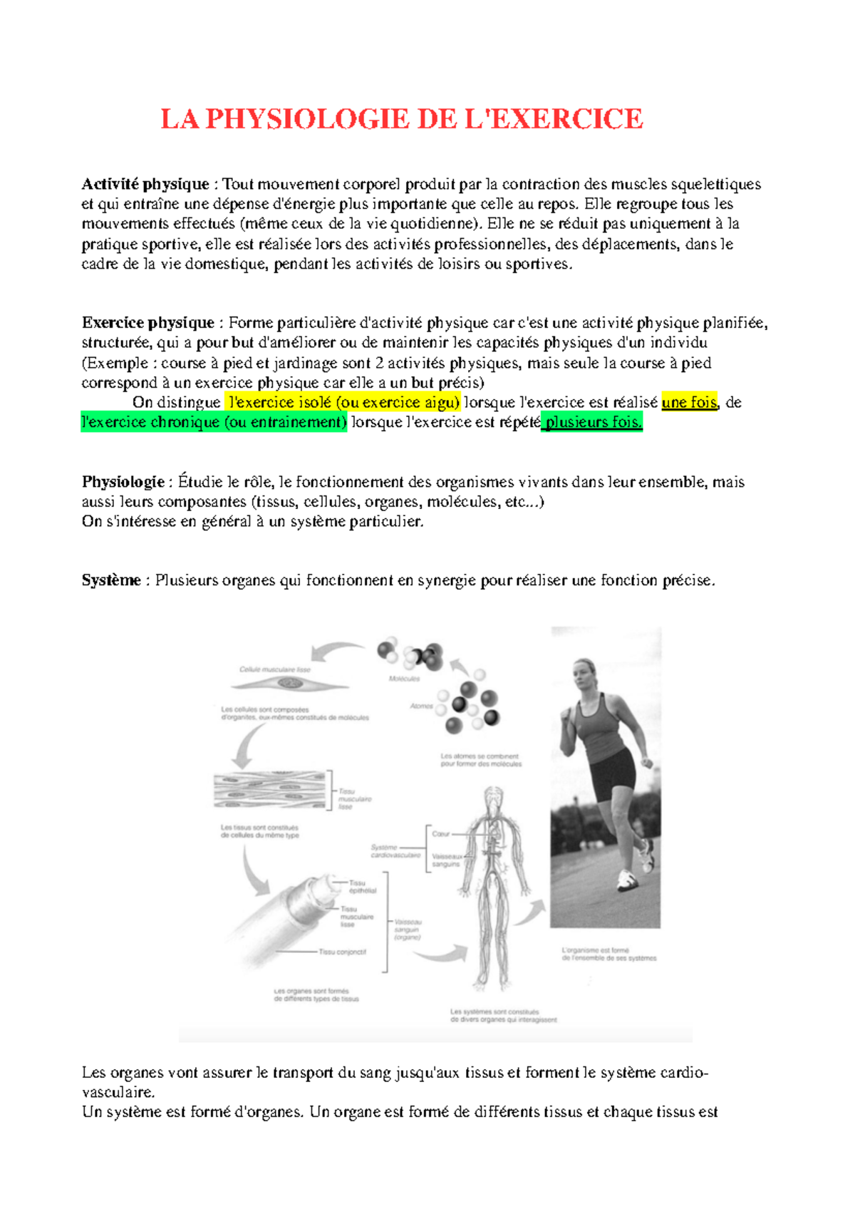 Cours-1 - Cours d'introduction - LA PHYSIOLOGIE DE L'EXERCICE Activité physique : Tout mouvement ...