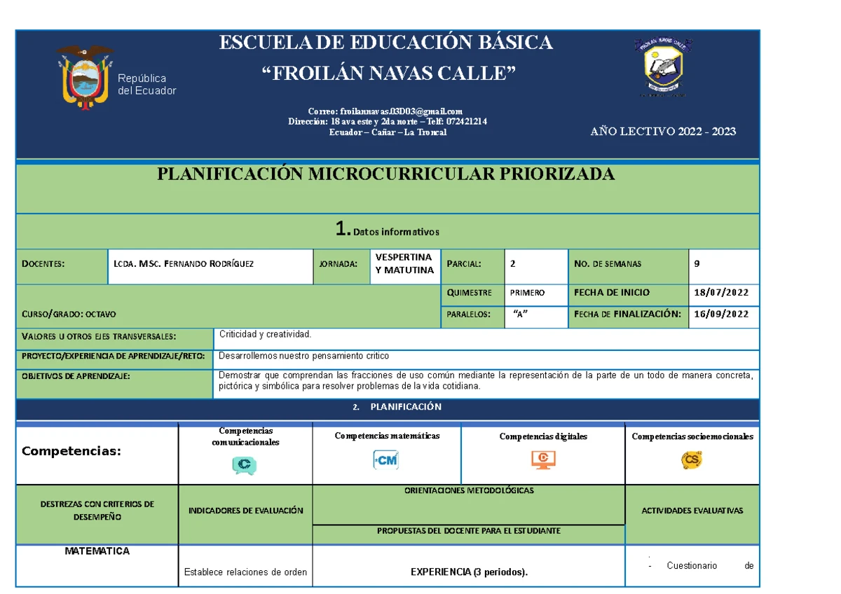 Planificacion Curricular POR Trimestres 2023 -2024 - UNIDAD EDUCATIVA ...