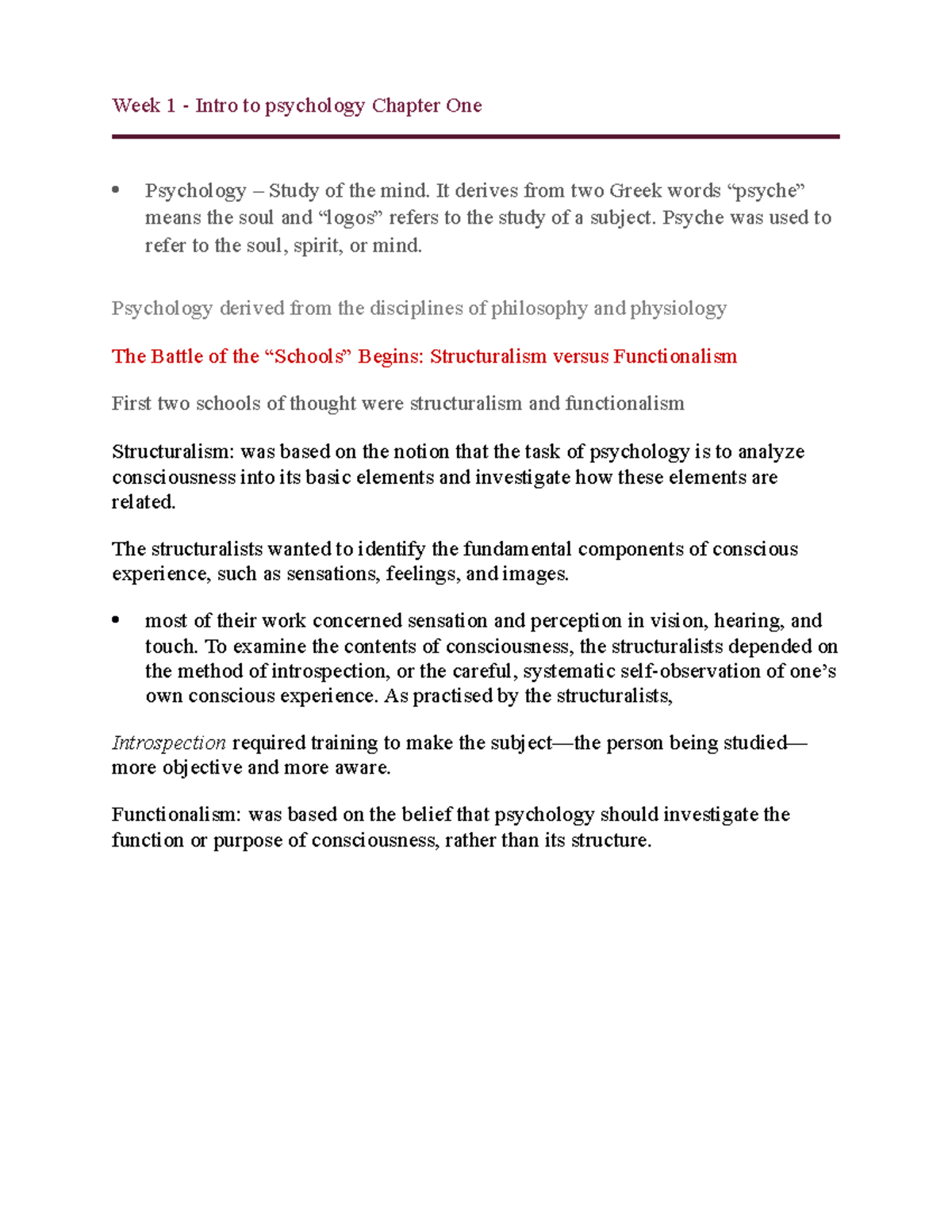 Week 1 - Psych - First weeks lecture notes - Week 1 - Intro to ...