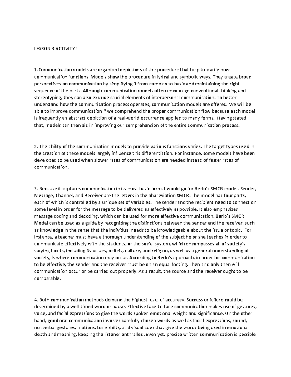 Lesson 3 Activity 1 - LESSON 3 ACTIVITY 1 1 models are organized ...
