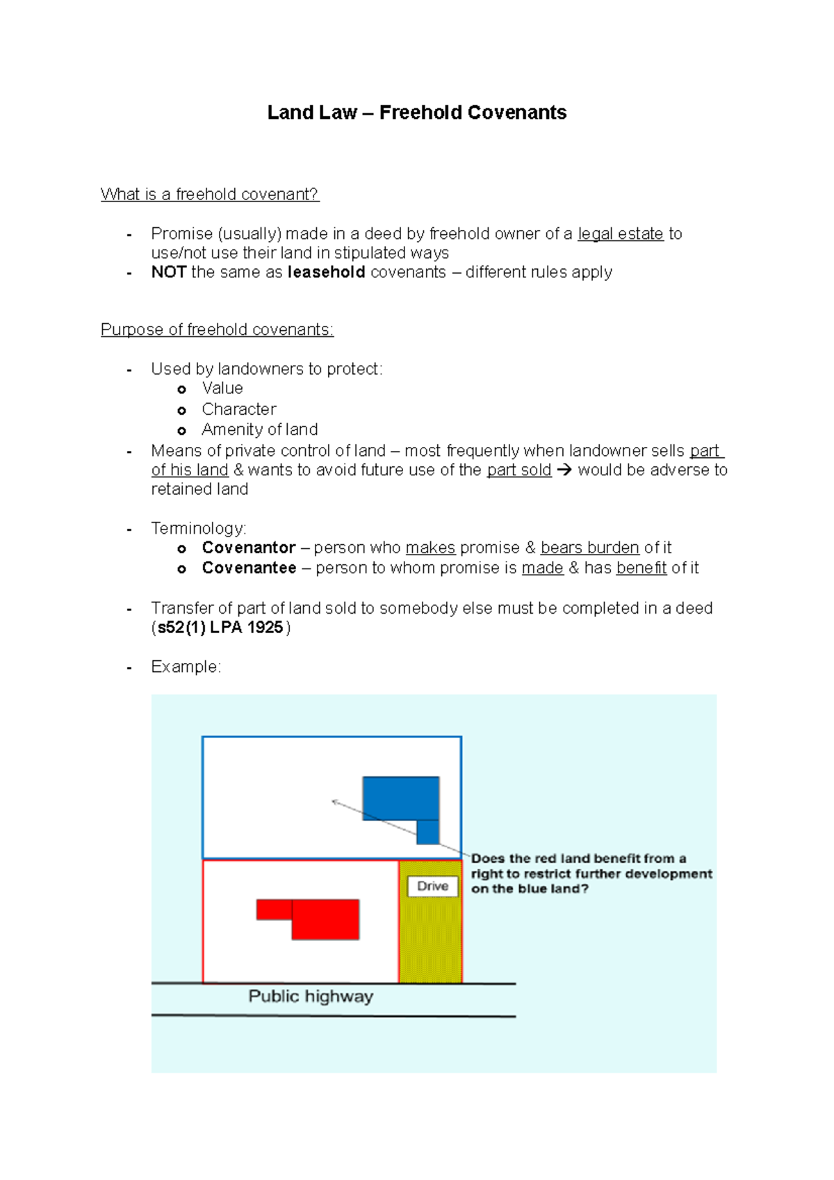 Topic 6 - Freehold Covenants - Land Law – Freehold Covenants What is a ...
