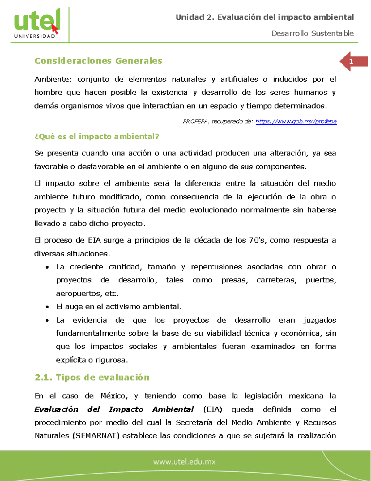 Semana 2 Evaluacion del impacto ambiental - Desarrollo Sustentable ...