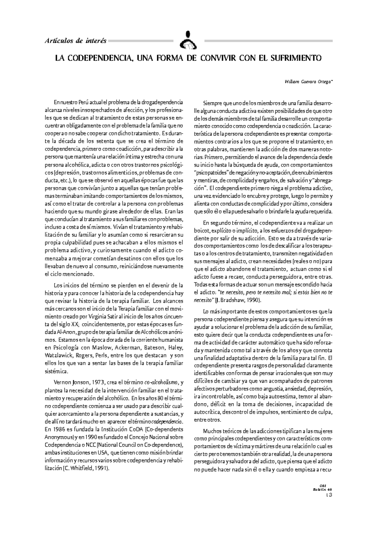 Ortega codependiente - Lectura - 13 CSI Boletín 48 LA CODEPENDENCIA, UNA FORMA DE CONVIVIR CON ...