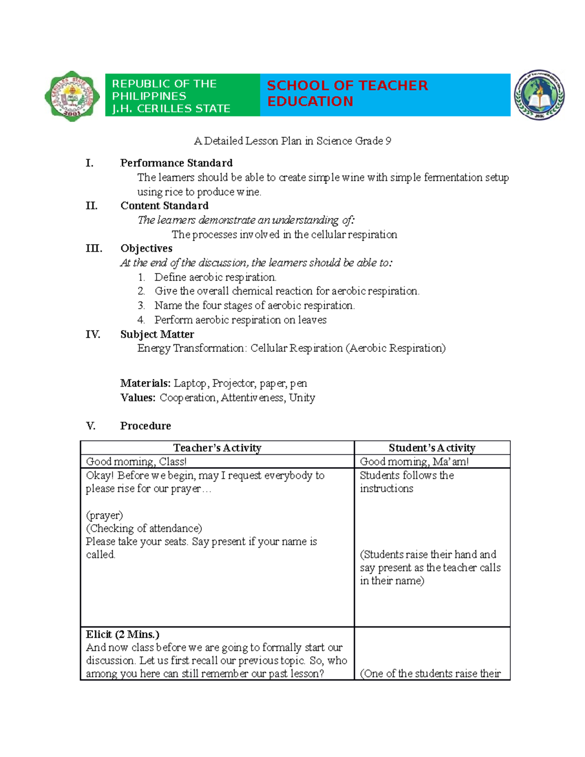 DLP-cellular-respiration- Aerobic - A Detailed Lesson Plan in Science ...