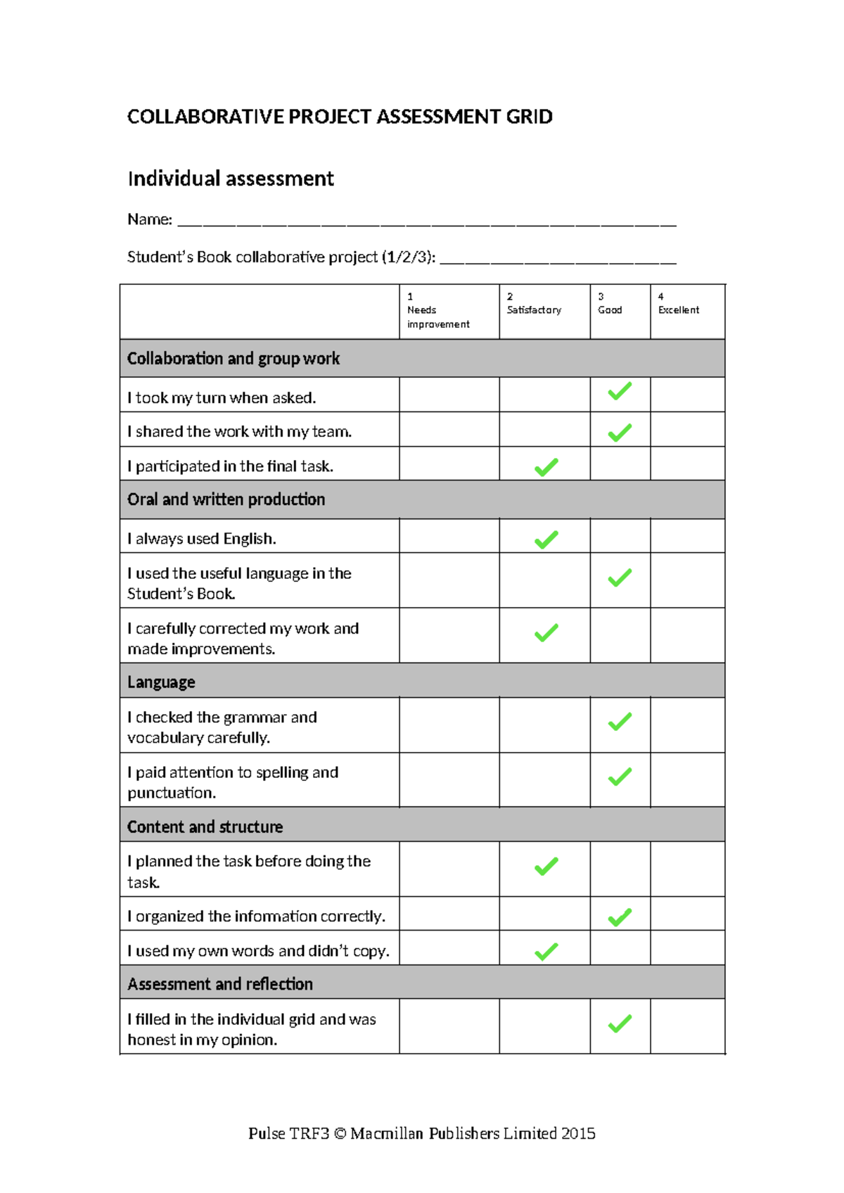 Pulse trf3 individual assessment grid - COLLABORATIVE PROJECT ...