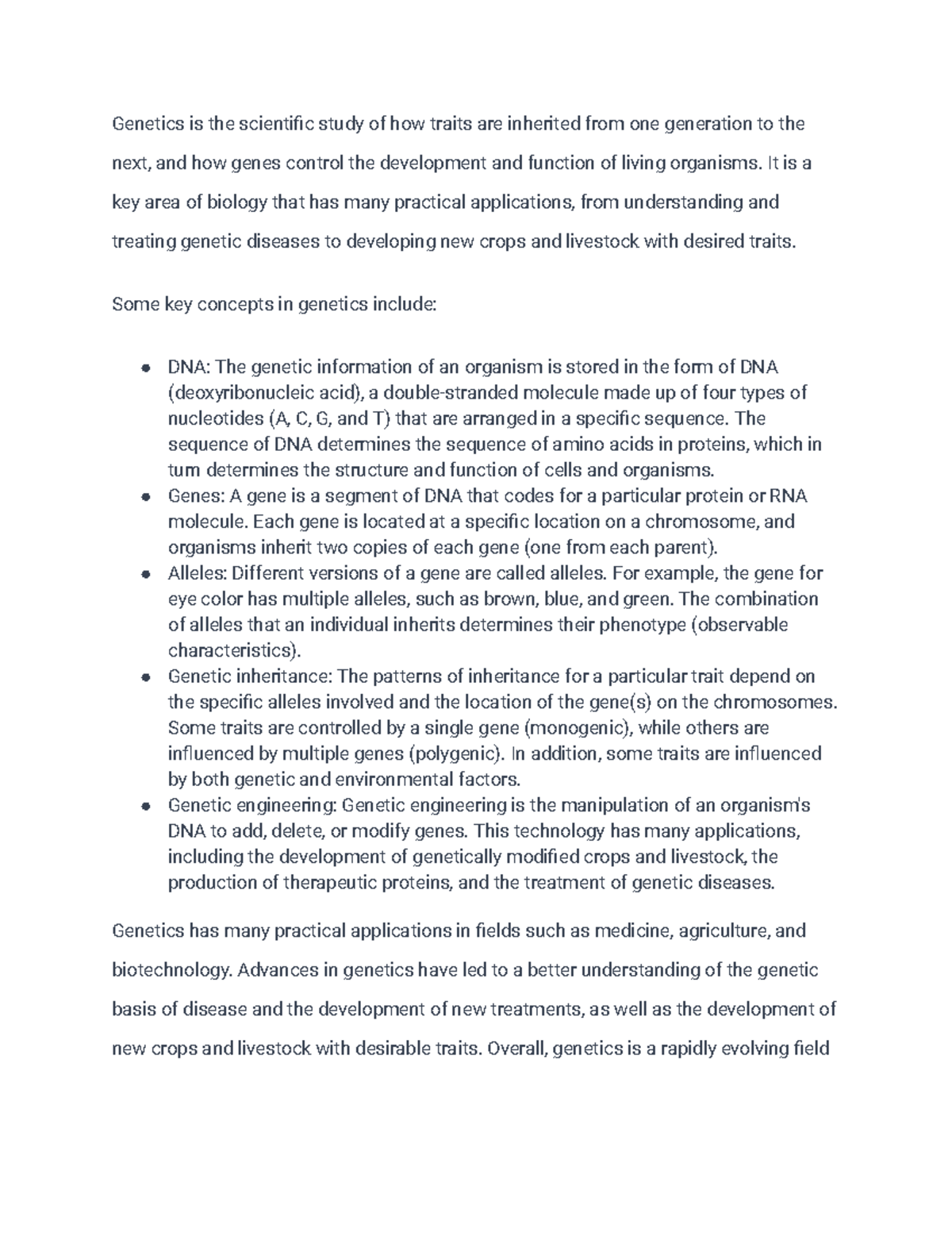 Genetics - Notes - Genetics is the scientific study of how traits are ...