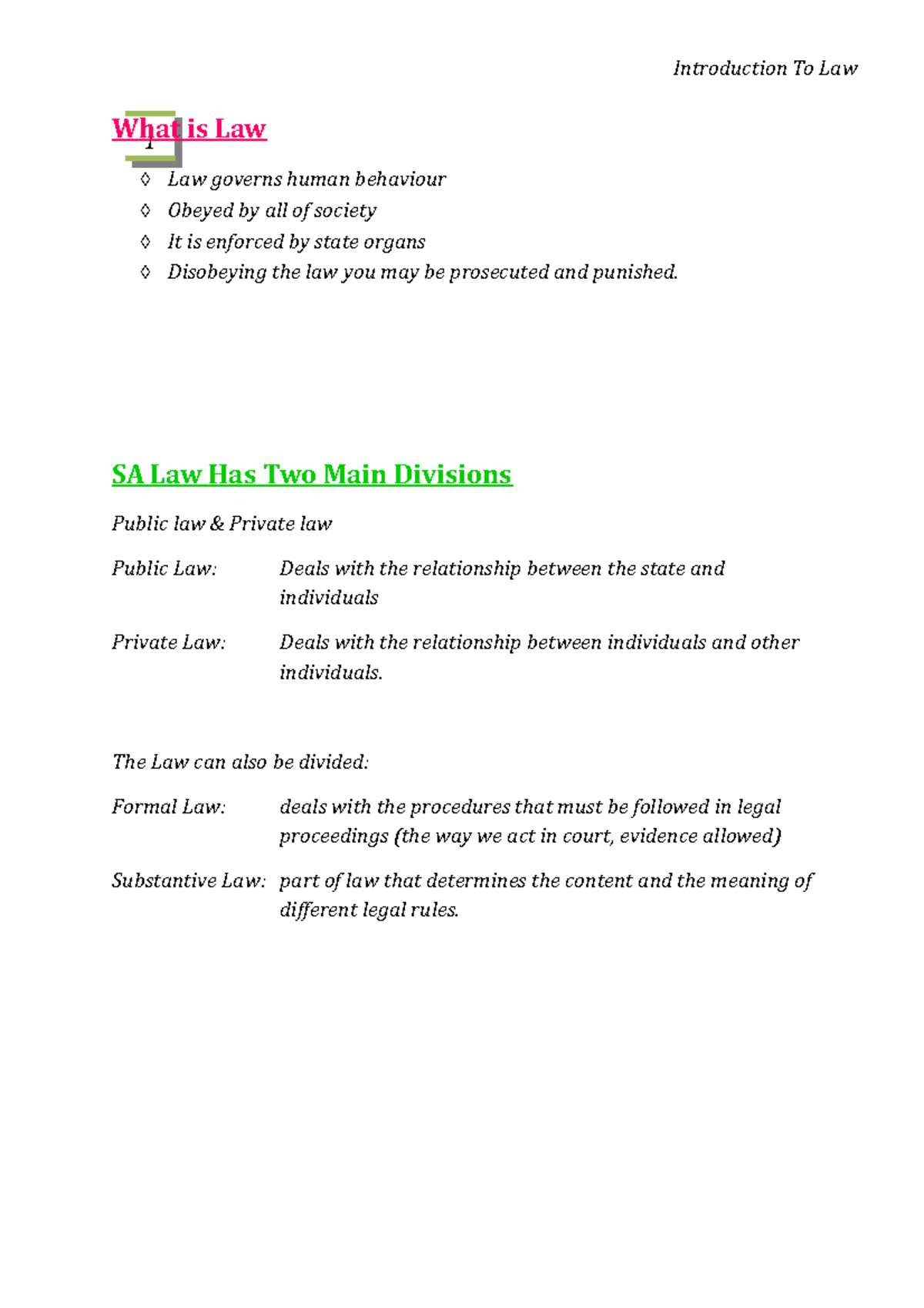 ILW1501 intro To Law Notes Good For Students 1 What Is Law Law