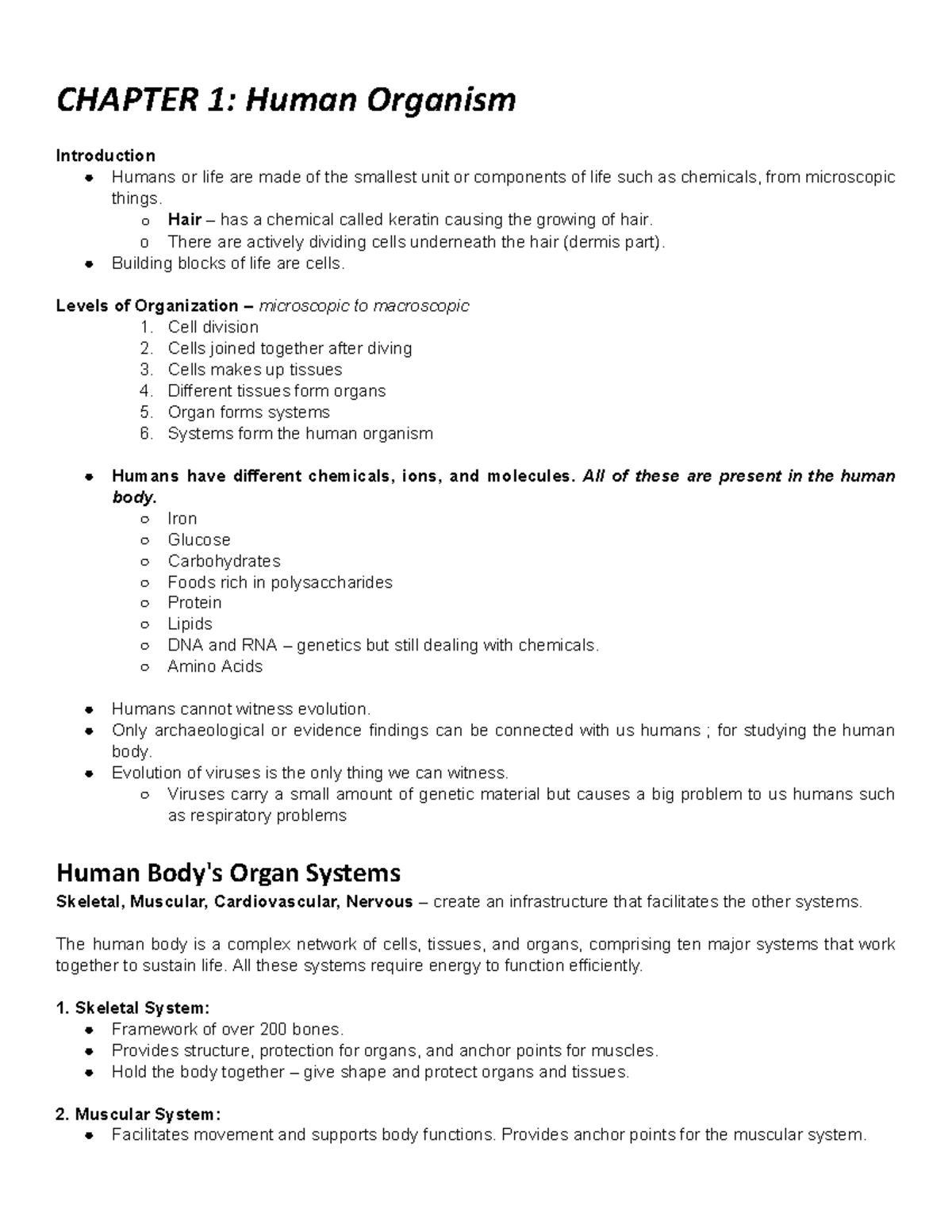 Human Anaphy - CHAPTER 1: Human Organism Introduction Humans or life ...