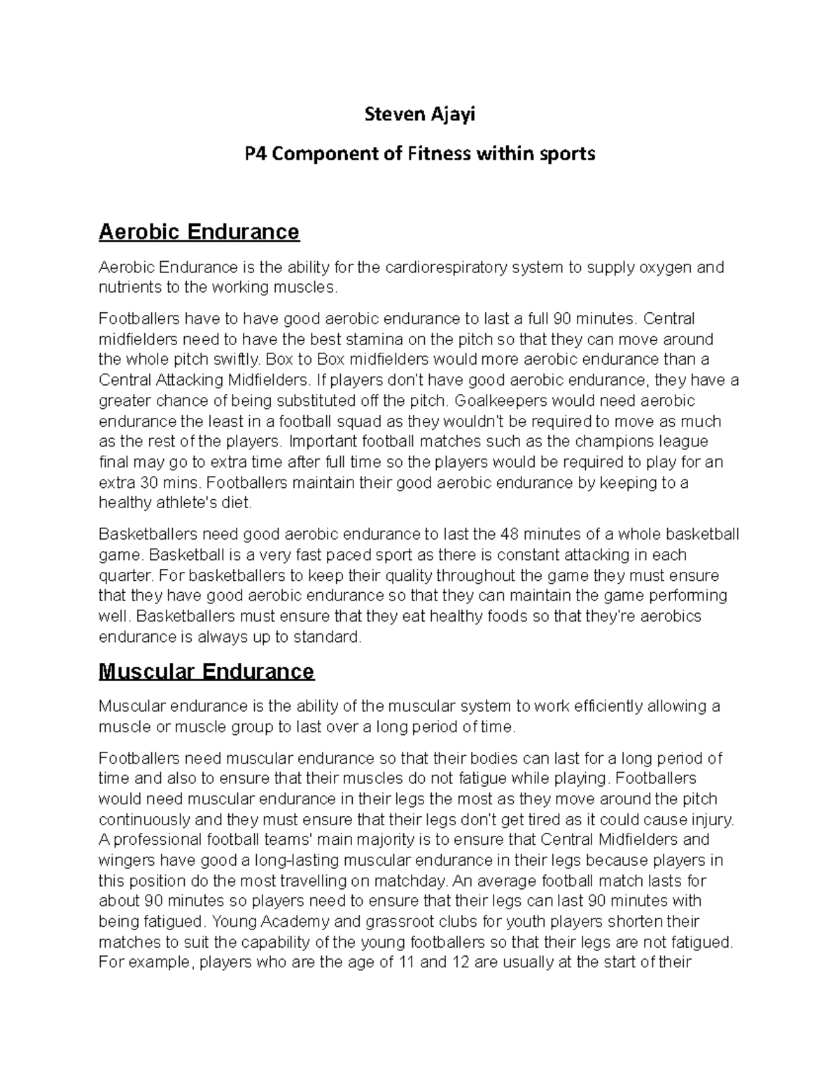 P4 Components of Fitness - Steven Ajayi P4 Component of Fitness within ...