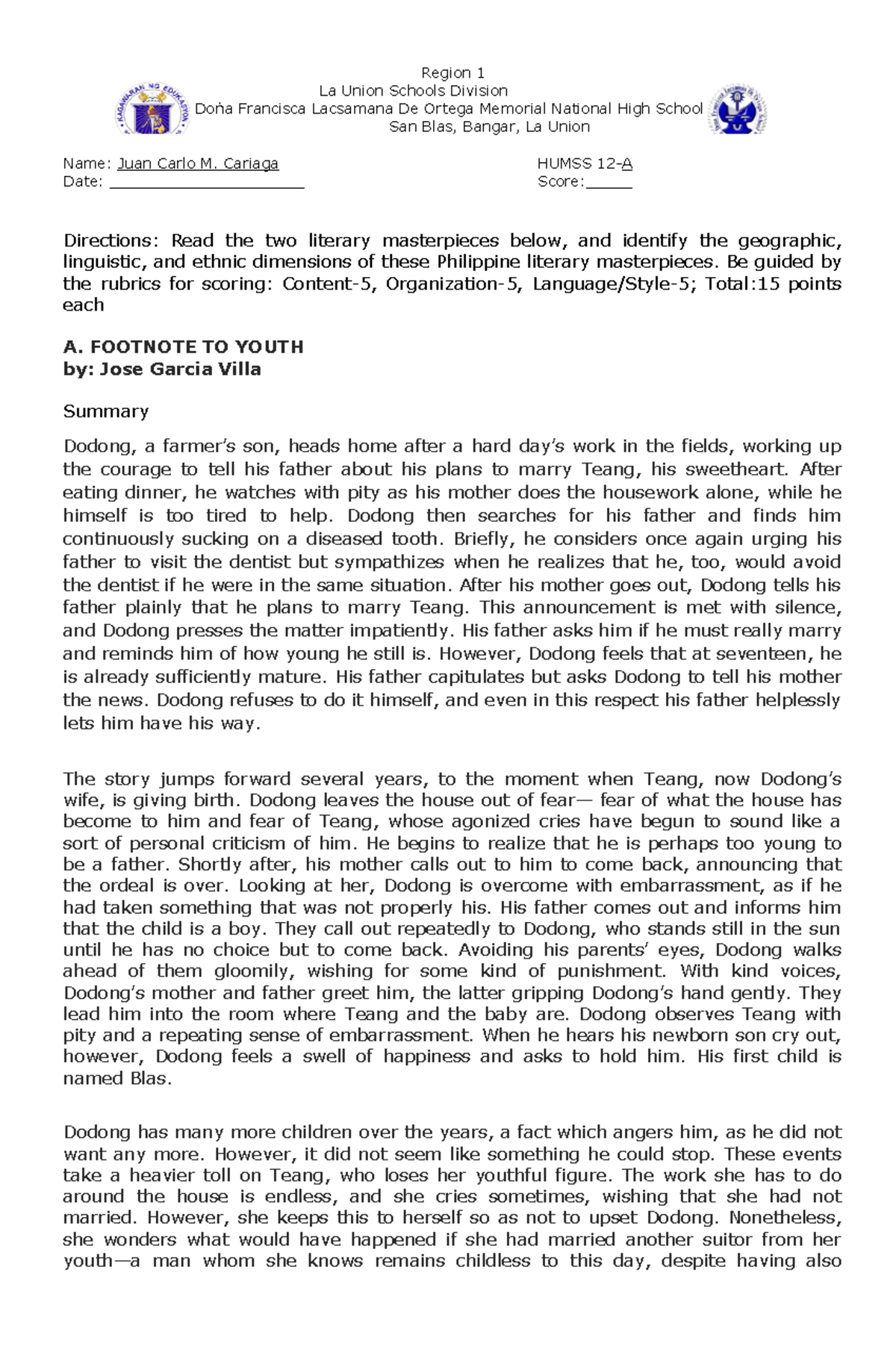21st Lit Performance Task Geographic Linguistic Tehnic Dimensions
