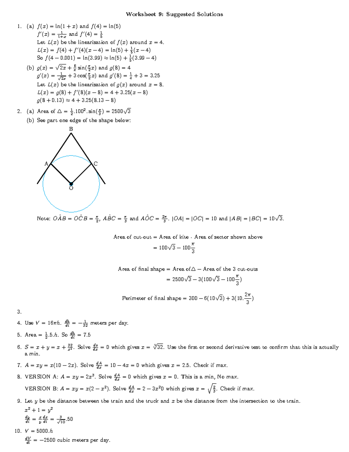 MAM1020F Worksheet 9 Solutions - Worksheet 9: Suggested Solutions 1. (a ...