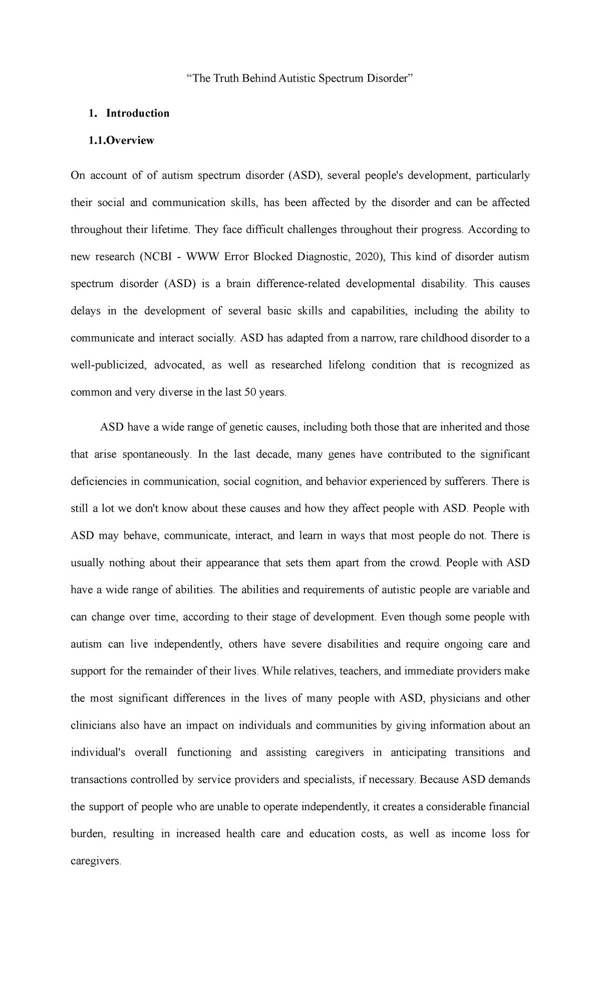 “The Truth Behind Autistic Spectrum Disorder” CASE Study - “The Truth ...