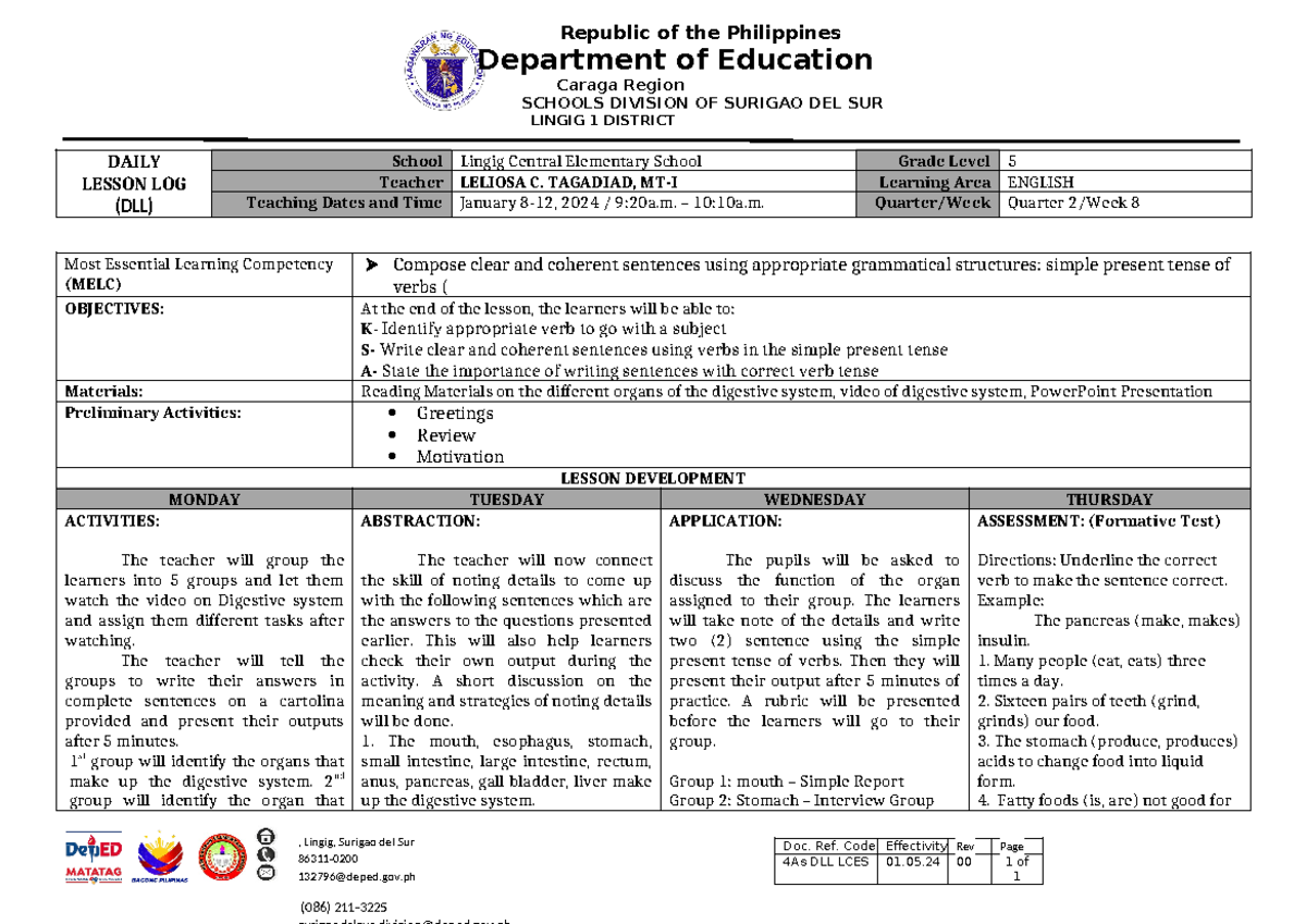 4As DLL LCES - Guide DLL - , Lingig, Surigao del Sur 86311- 132796 ...