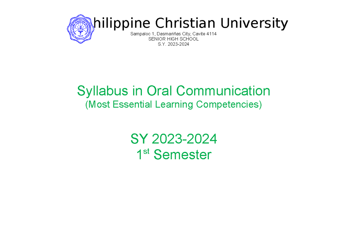 OC- Course syllabus - Philippine Christian University Sampaloc 1 ...