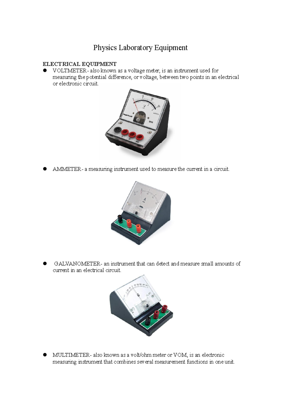 Physics - AMMETER- a measuring instrument used to measure the current ...