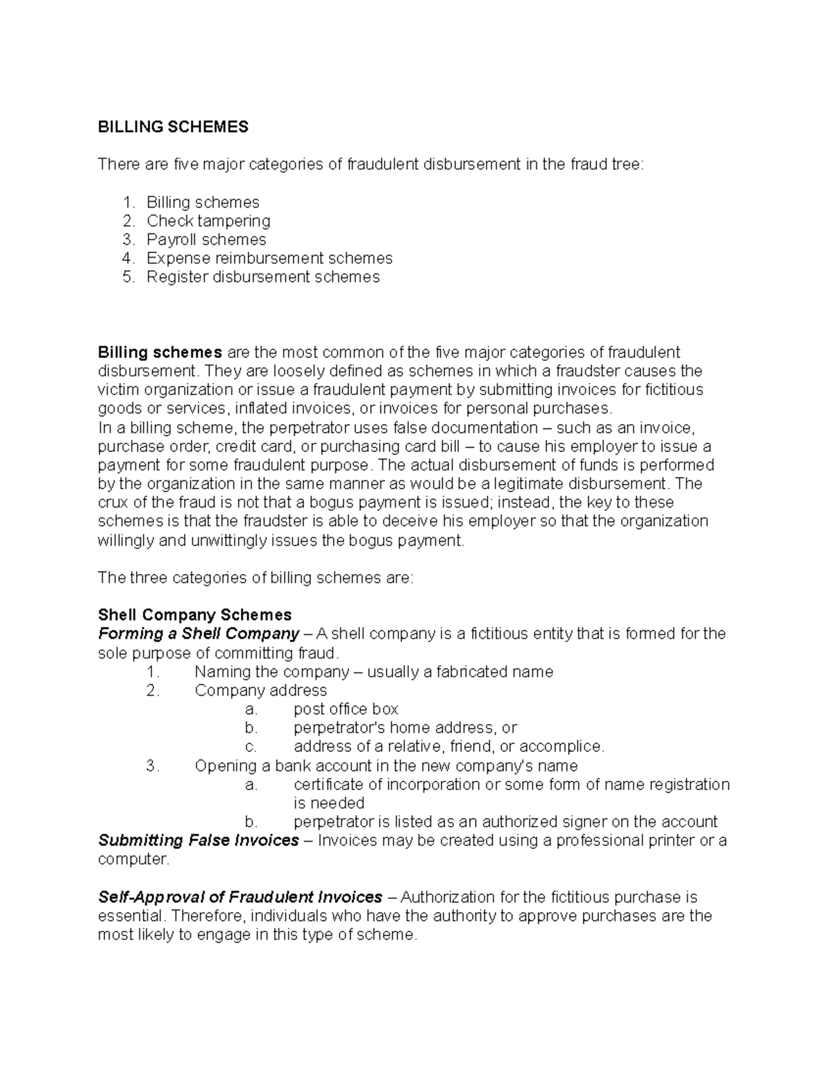 4. Billing Schemes - Samenvatting Introduction to Fraud Examination ...