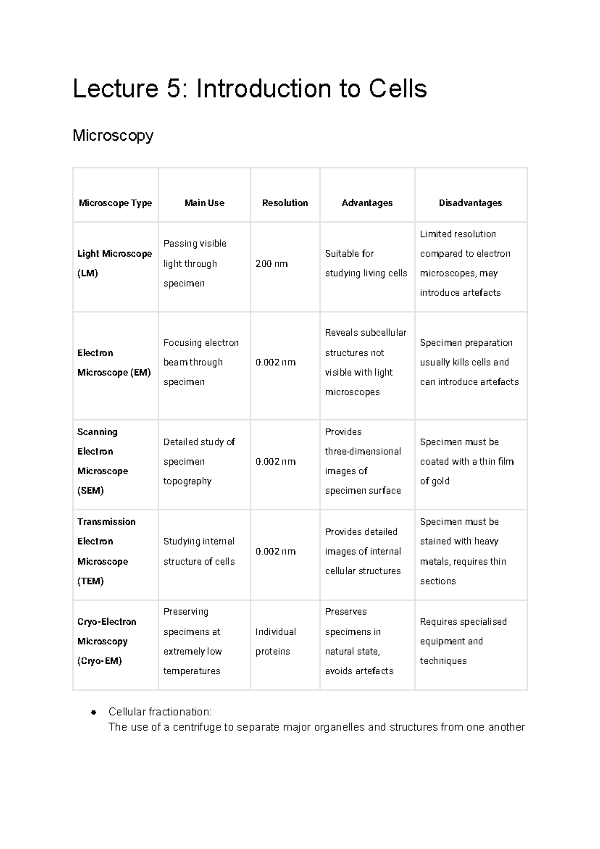 Lecture 5 Introduction to Cells - Lecture 5: Introduction to Cells ...