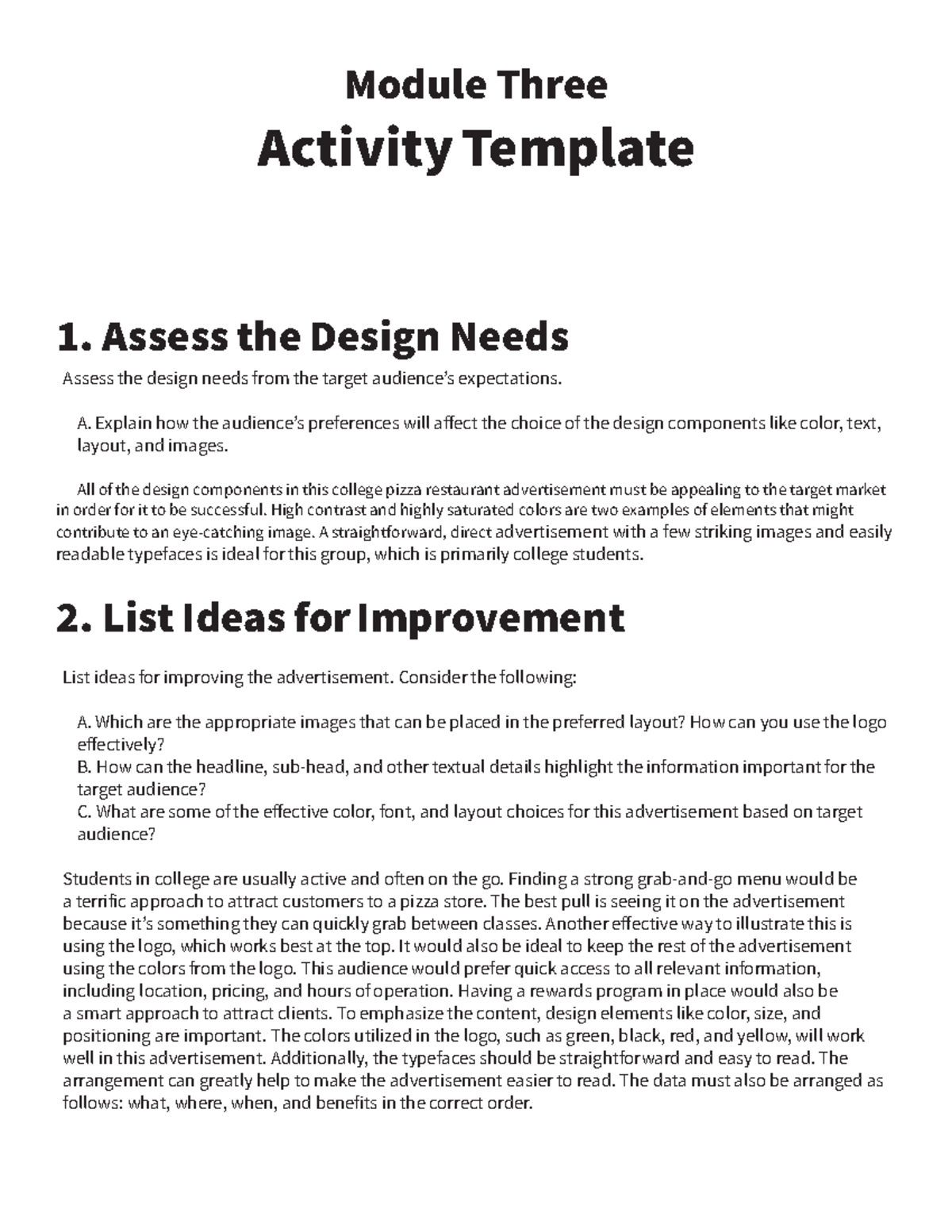 GRA 280 Module 3 Activity - Module Three Activity Template 1. Assess ...