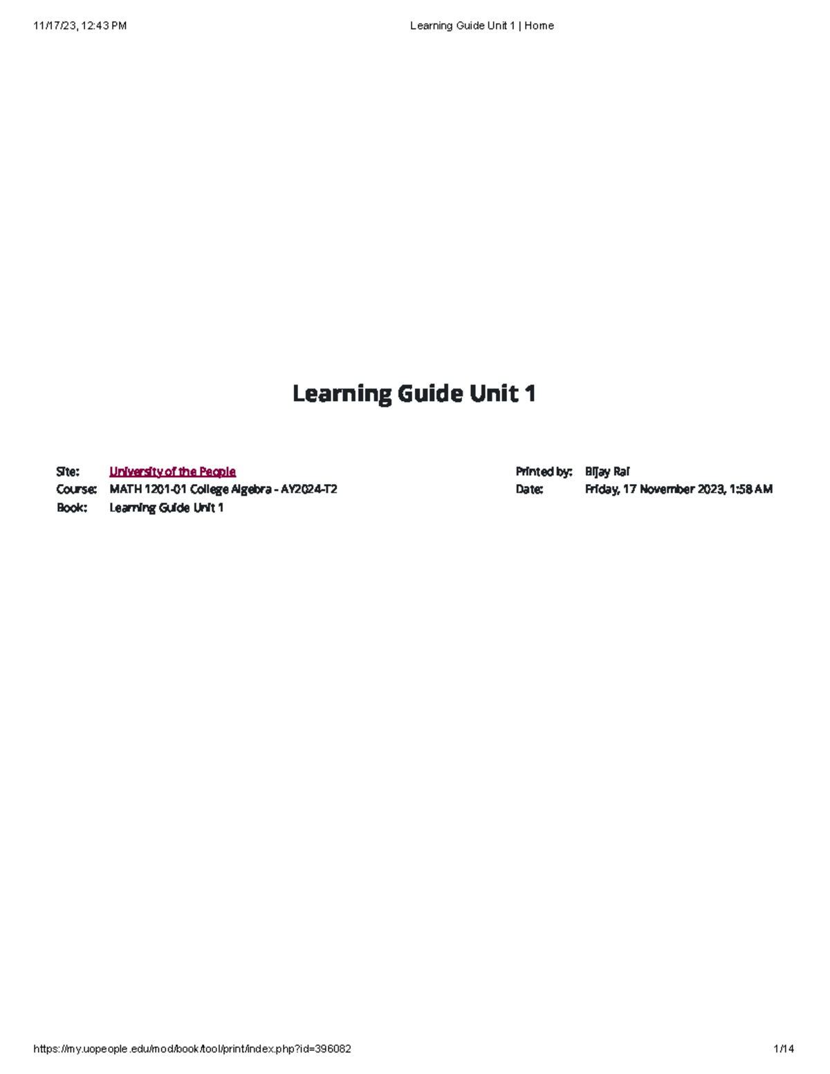 Learning Guide Unit 1 Home - Learning Guide Unit 1 Site: University of the People Course: MATH ...