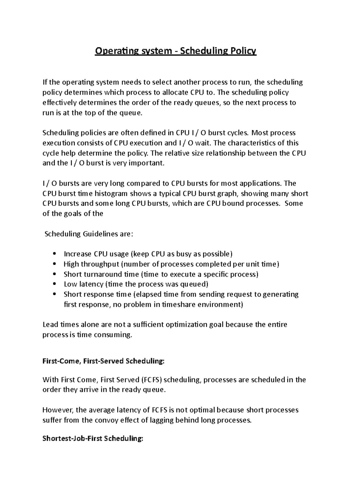 Operating system - Scheduling Policy - The scheduling policy ...