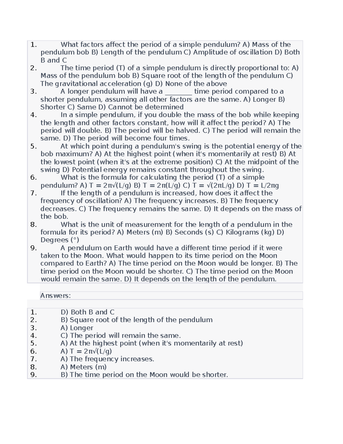 MCQZ for studu - physics simple pendulum notes - What factors affect ...