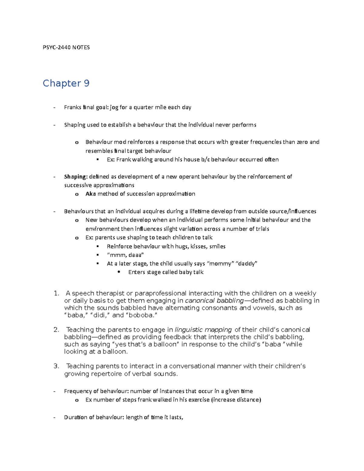 psyc 101 notes for - PSYC-2440 NOTES Chapter 9 Franks final goal: jog ...