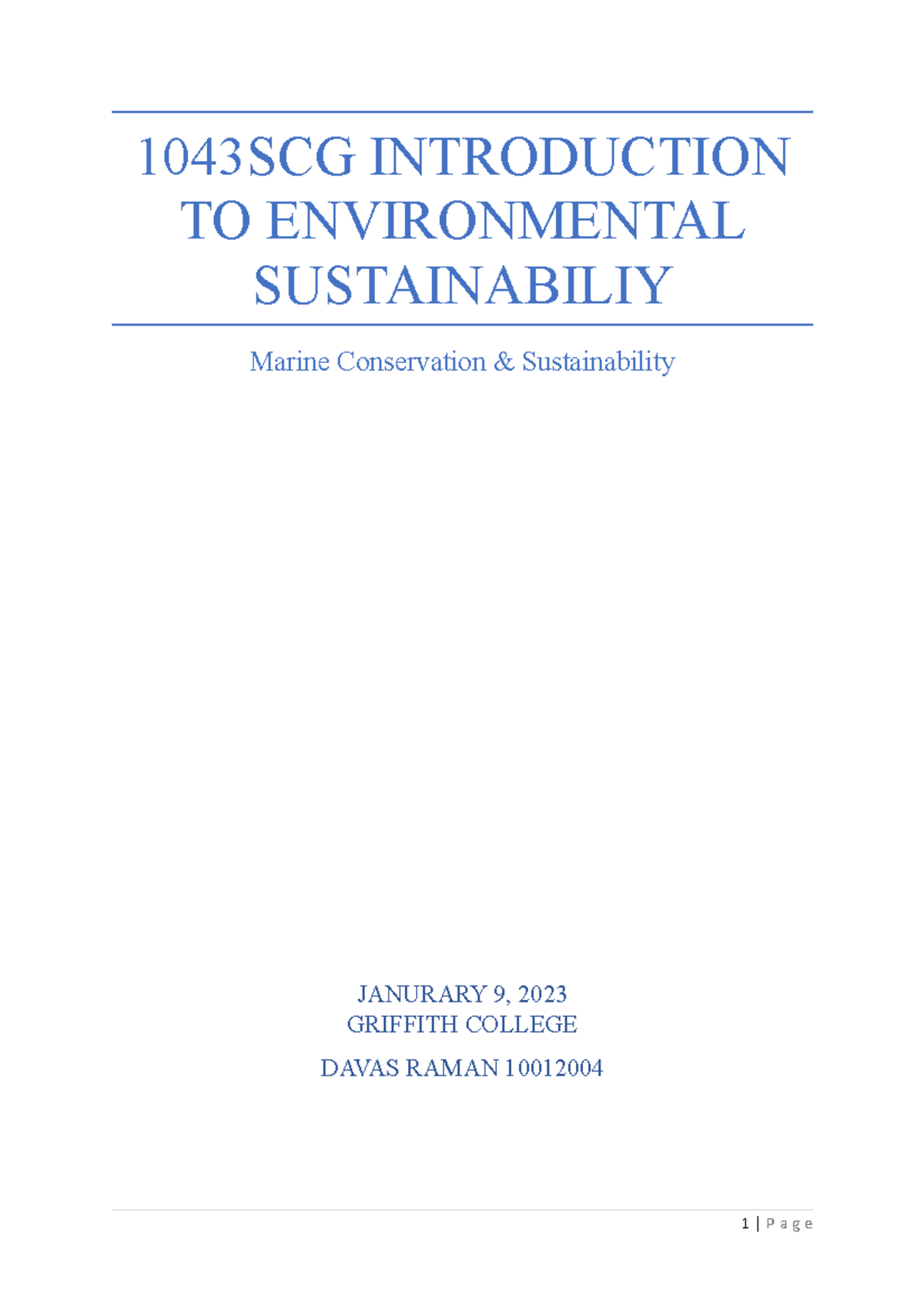 Marine Conservation ^0 Sustainability - 1043SCG INTRODUCTION TO ...