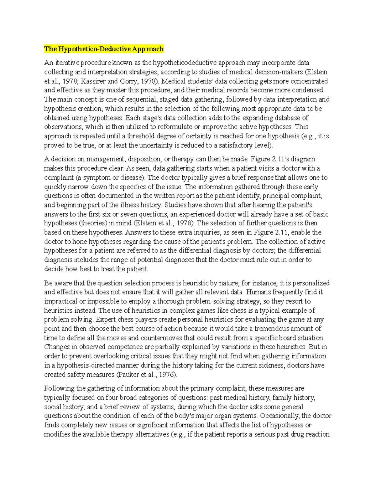 The Hypothetico-Deductive Approach - , 1978; Kassirer and Gorry, 1978 ...