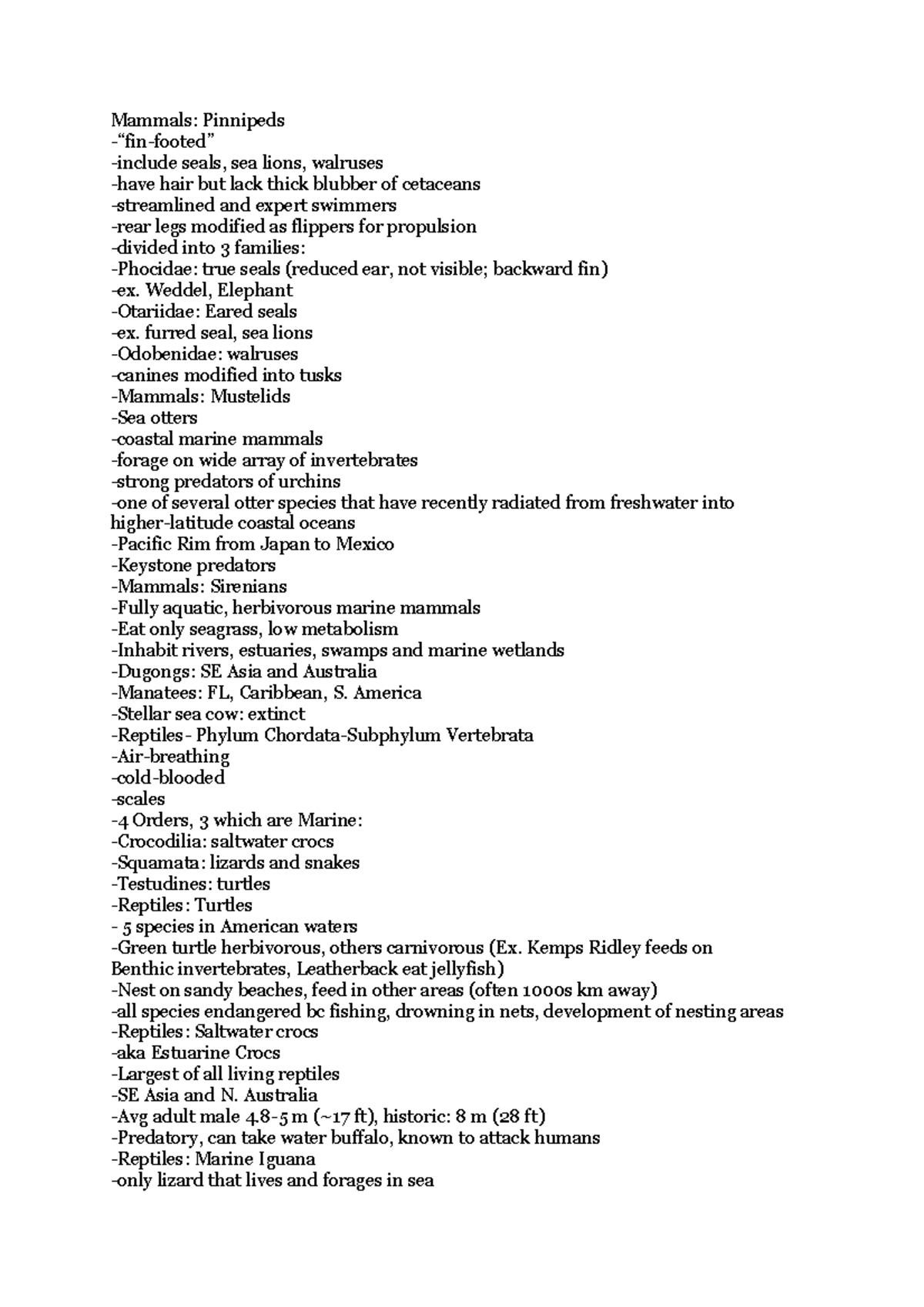 Mammals - Lecture notes 2 - Mammals: Pinnipeds -“fin-footed” -include ...