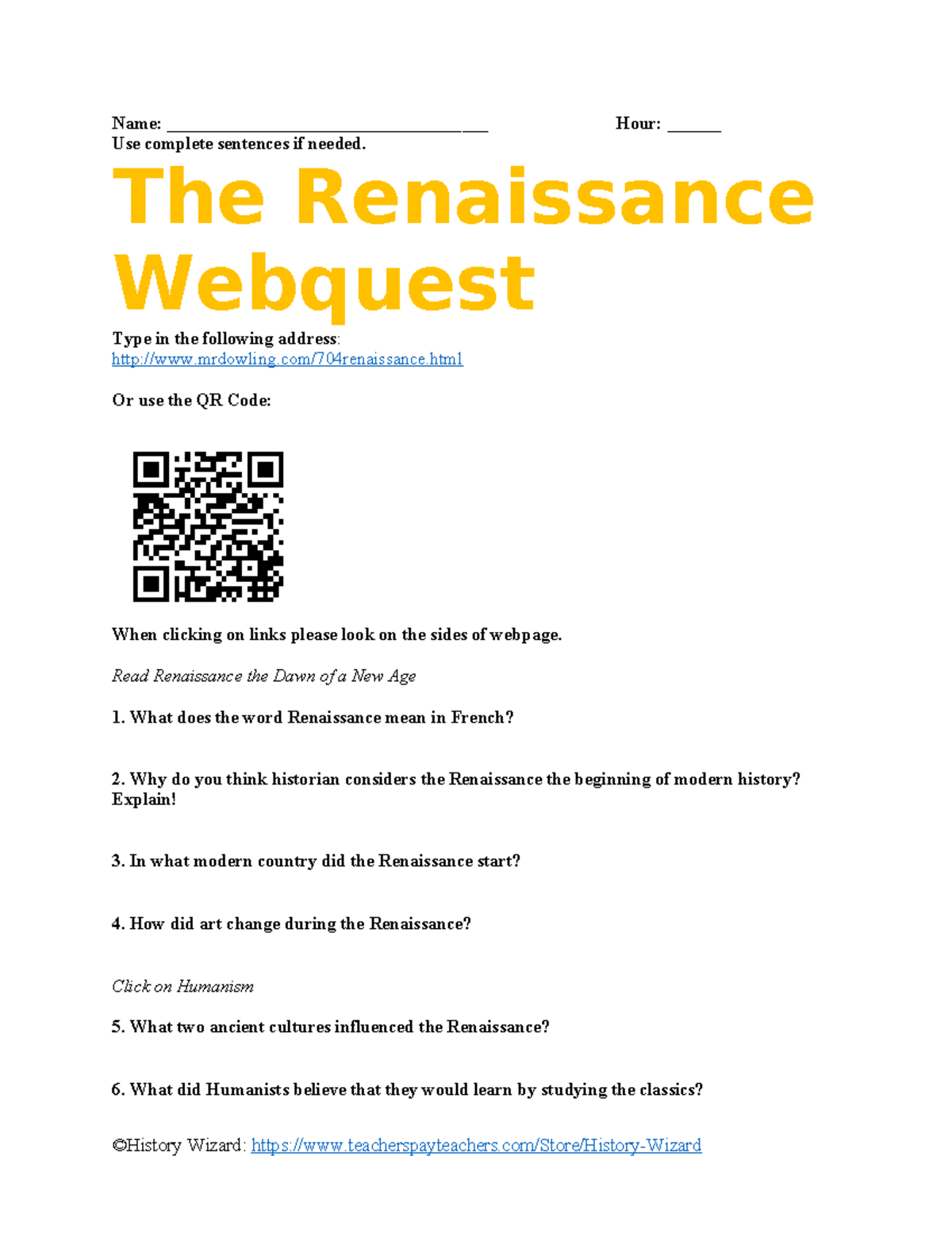 Renaissance Webquest - History - Name ...