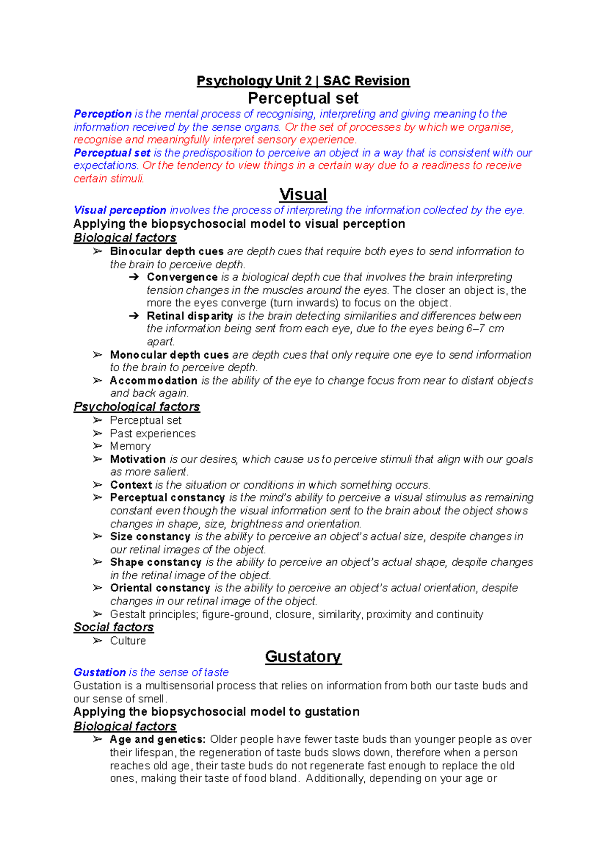 Psychology Unit 2 - Or the set of processes by which we organise ...
