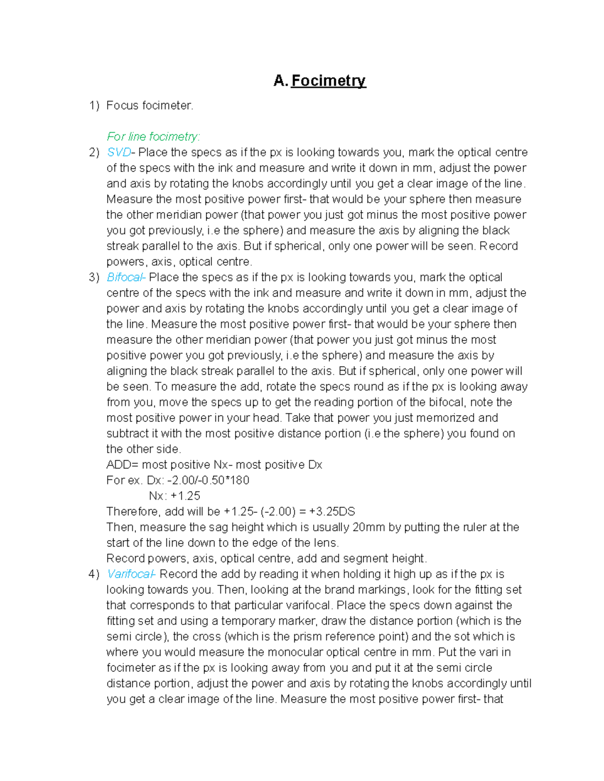 All you need to know about practical techniques - A. Focimetry Focus ...