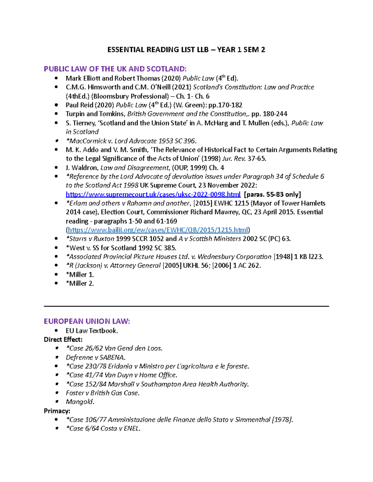 Essential Reading LIST Y1S2 - ESSENTIAL READING LIST LLB – YEAR 1 SEM 2 ...