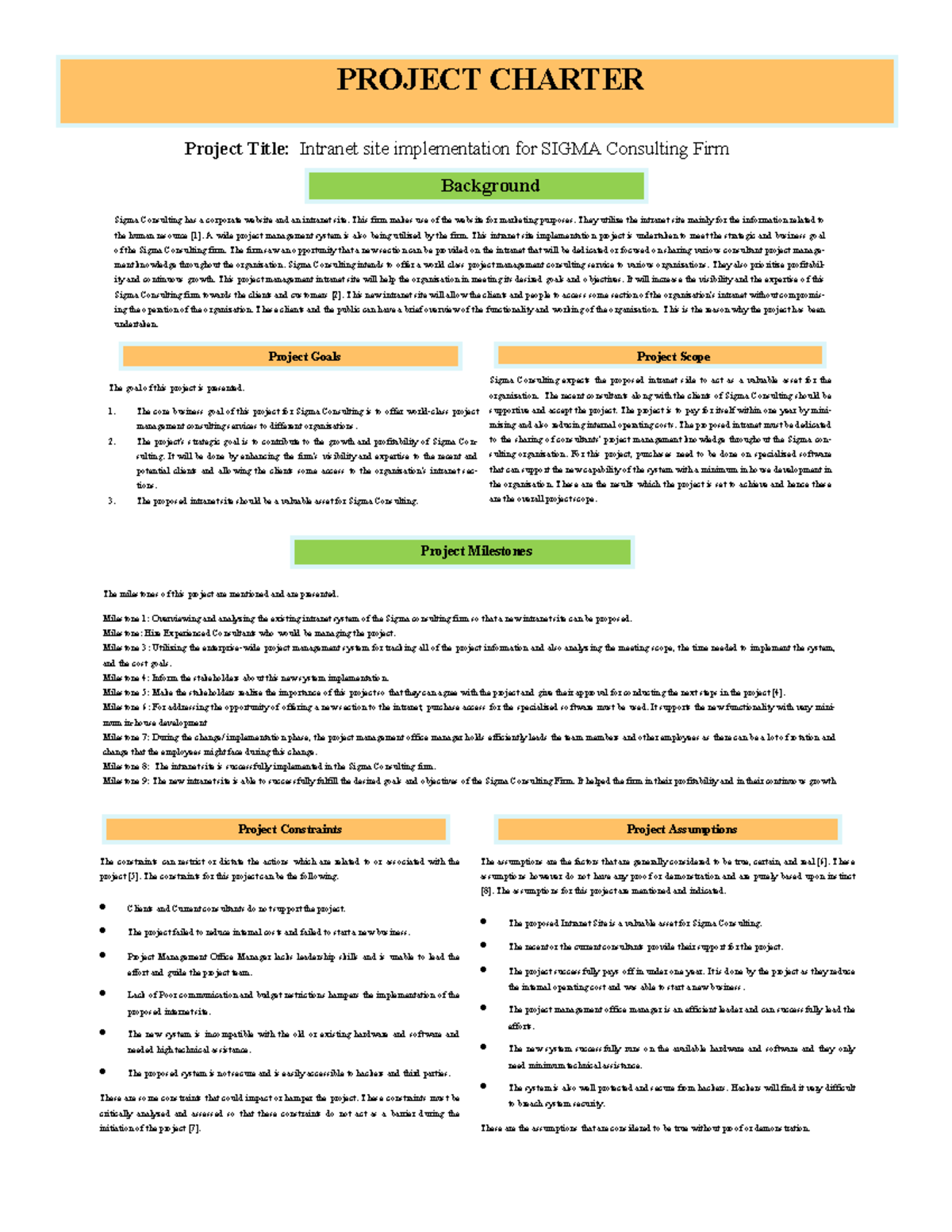 Project Charter PDF - solution - Project Title: Intranet site ...