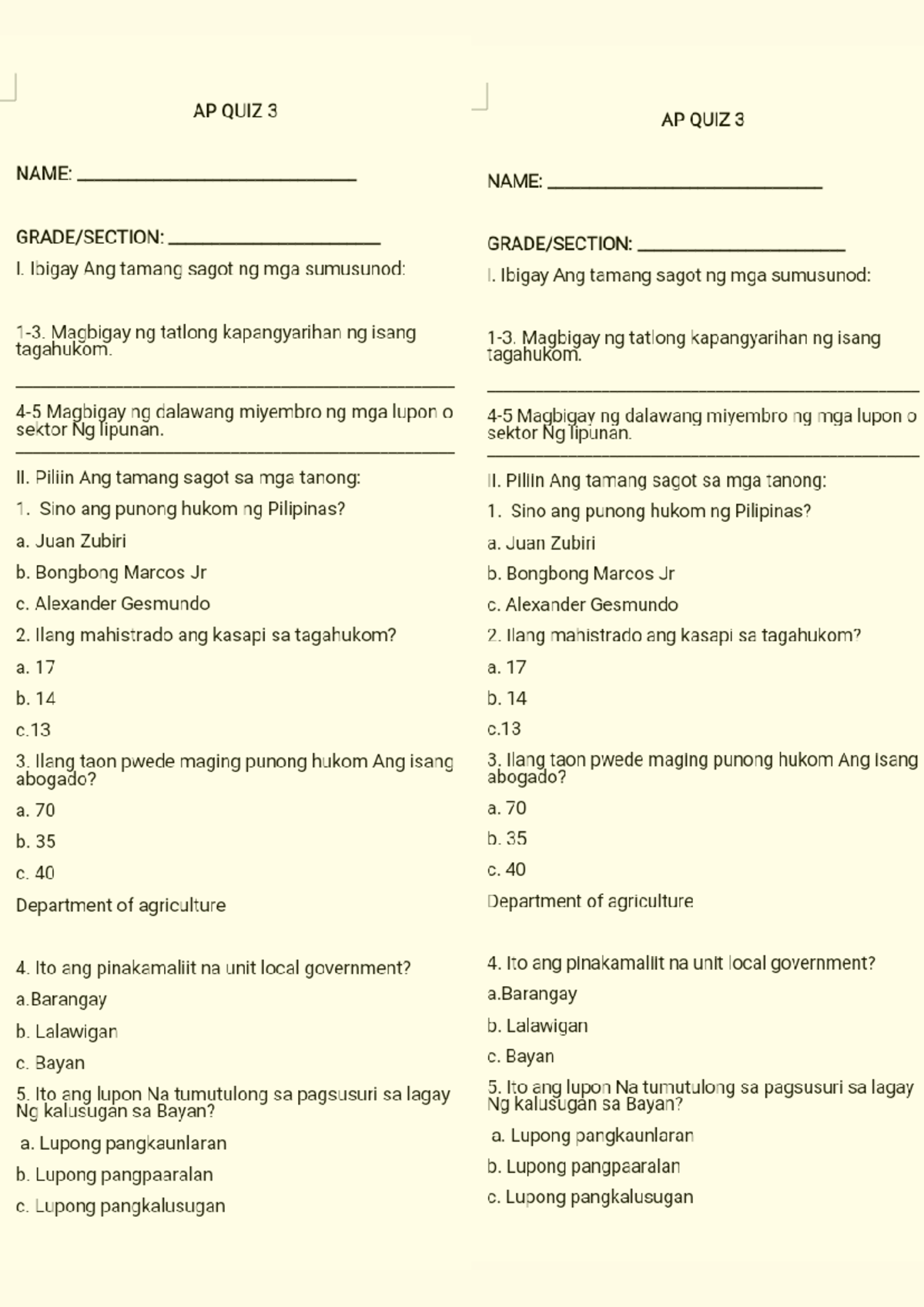 AP QUIZ 3 NAME Gradesection 20240416 072158 0000 - Araling Panlipunan ...