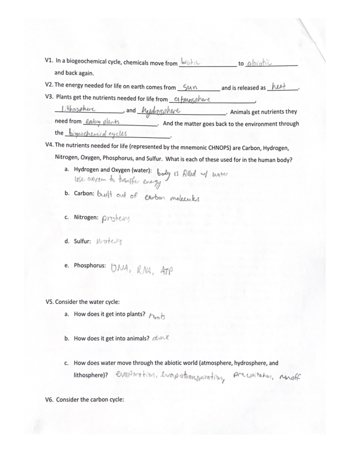 Biogeochemical Cycles - V1. In a biogeochemical cycle, chemicals move ...