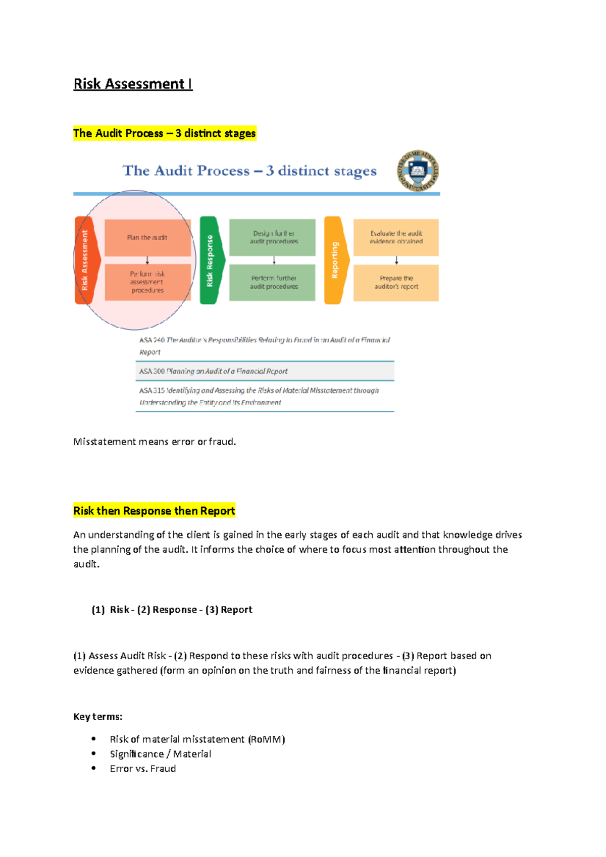 Risk Assessment I - week 3. This helps for exams. - Risk Assessment I ...