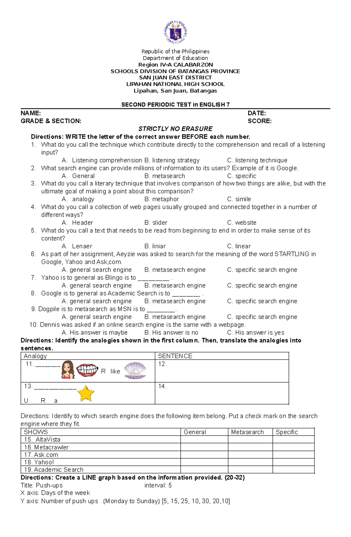 English Tutorial Exam - Republic of the Philippines Department of ...