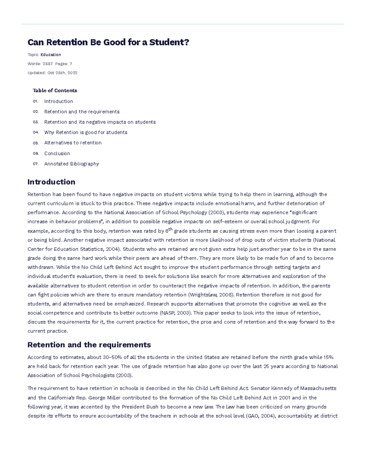 Can Retention Be Good for a Student Free Essay Example - Can Retention ...